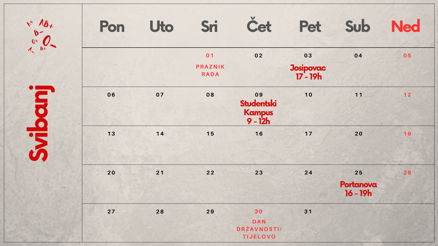 Kalendar akcija darivanja krvi za 2024. godinu - Crveni križ Osijek